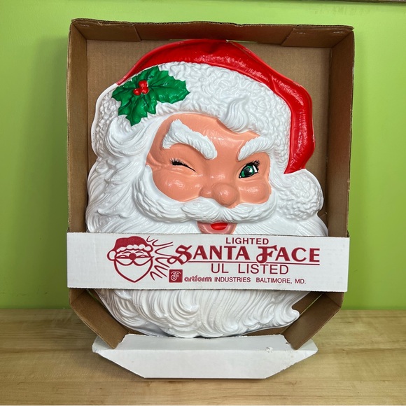 Holiday | Santa Face Vintage Flat Back Artform With Original Box Light ...